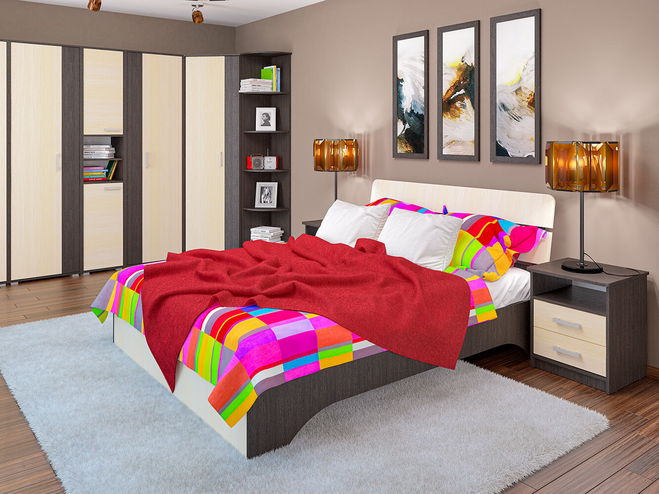 Кровать МК"Пирамида" Джулия-160, двуспальная, 160х200 см, цвет венге/дуб молочный, 94х211/200Х163/160 см