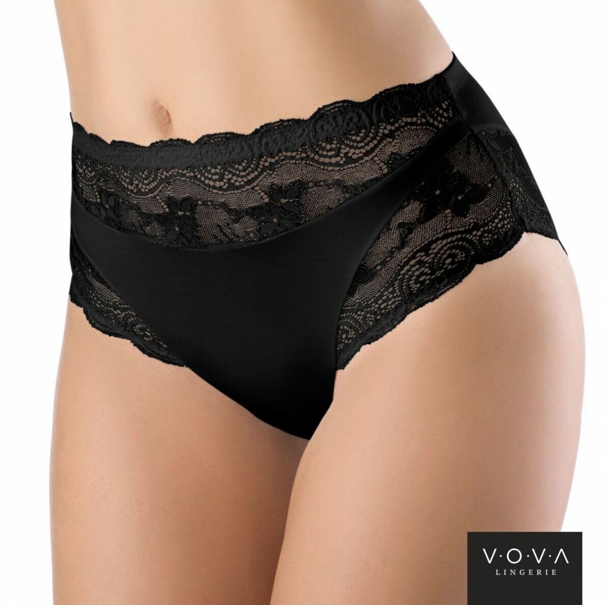 Трусики со средней линией талии, черные, кружевные детали, размер 38