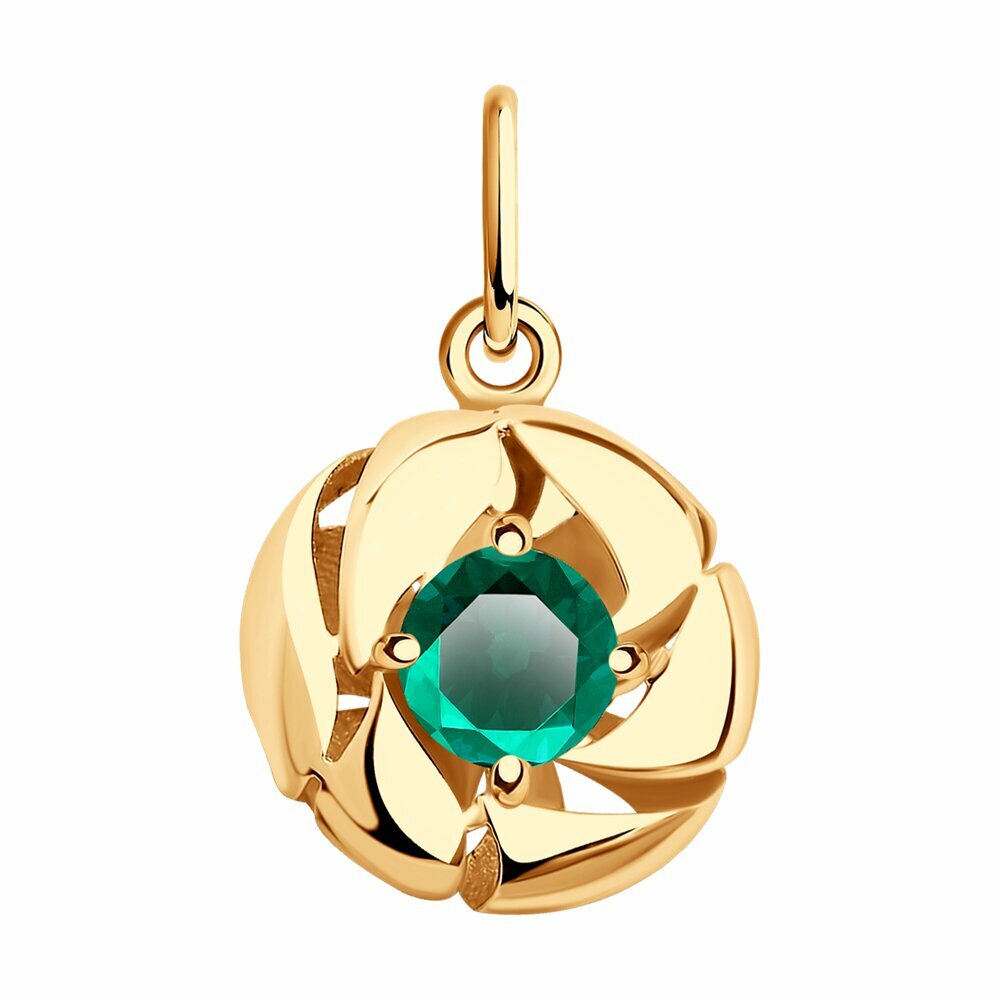 Подвеска, красное золото, 585 проба, изумруд синтетический