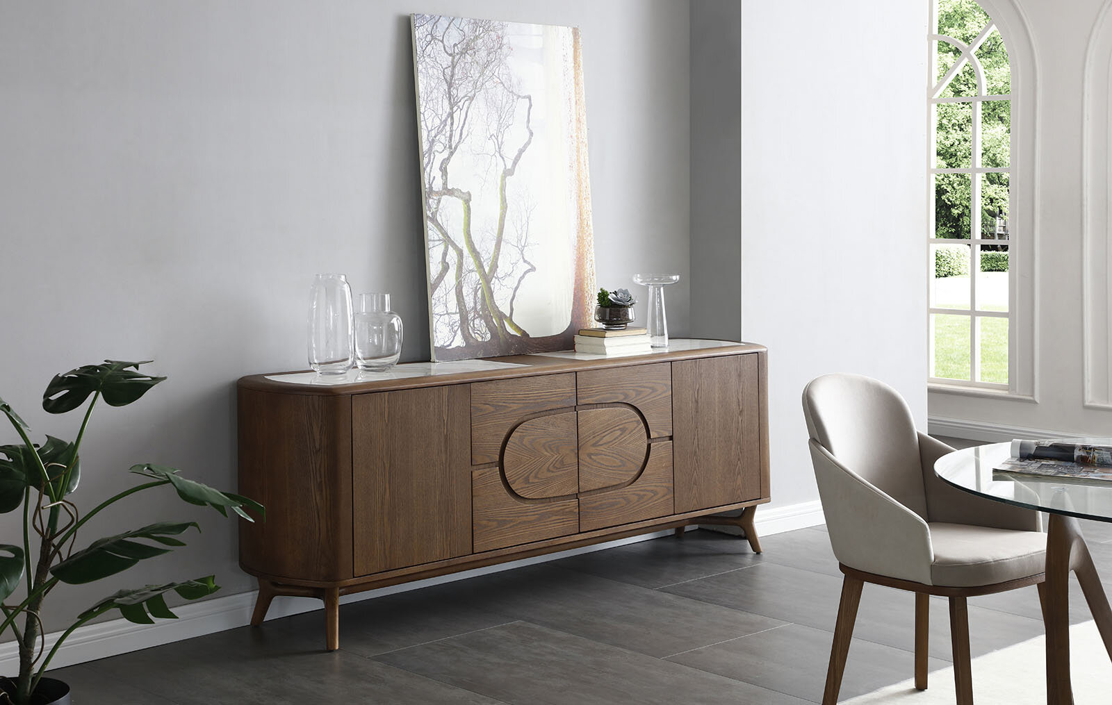 Буфет Carolina, белая керамика/орех