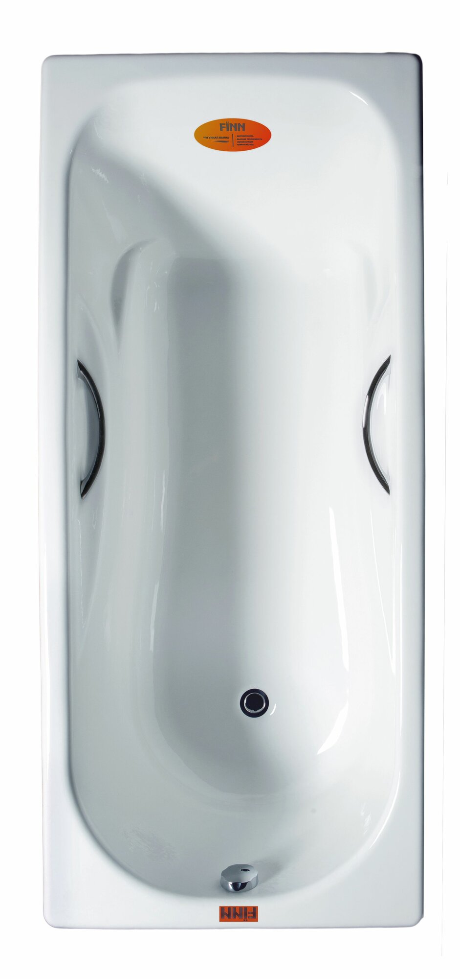 Чугунная ванна Finn Anatomic 180x80x45 с дугообразными хромированными ручками