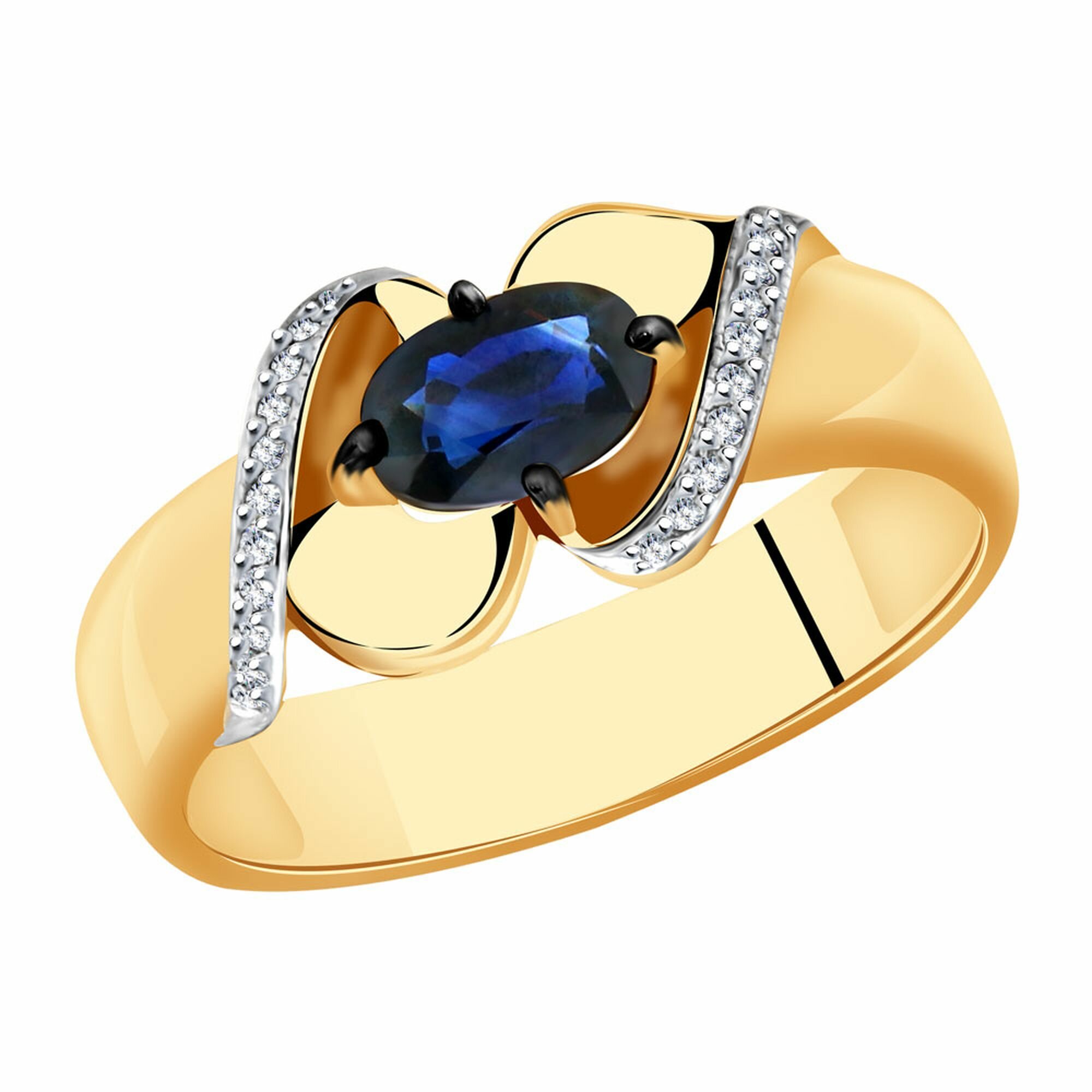 Кольцо, красное золото, 585 проба, бриллиант, сапфир