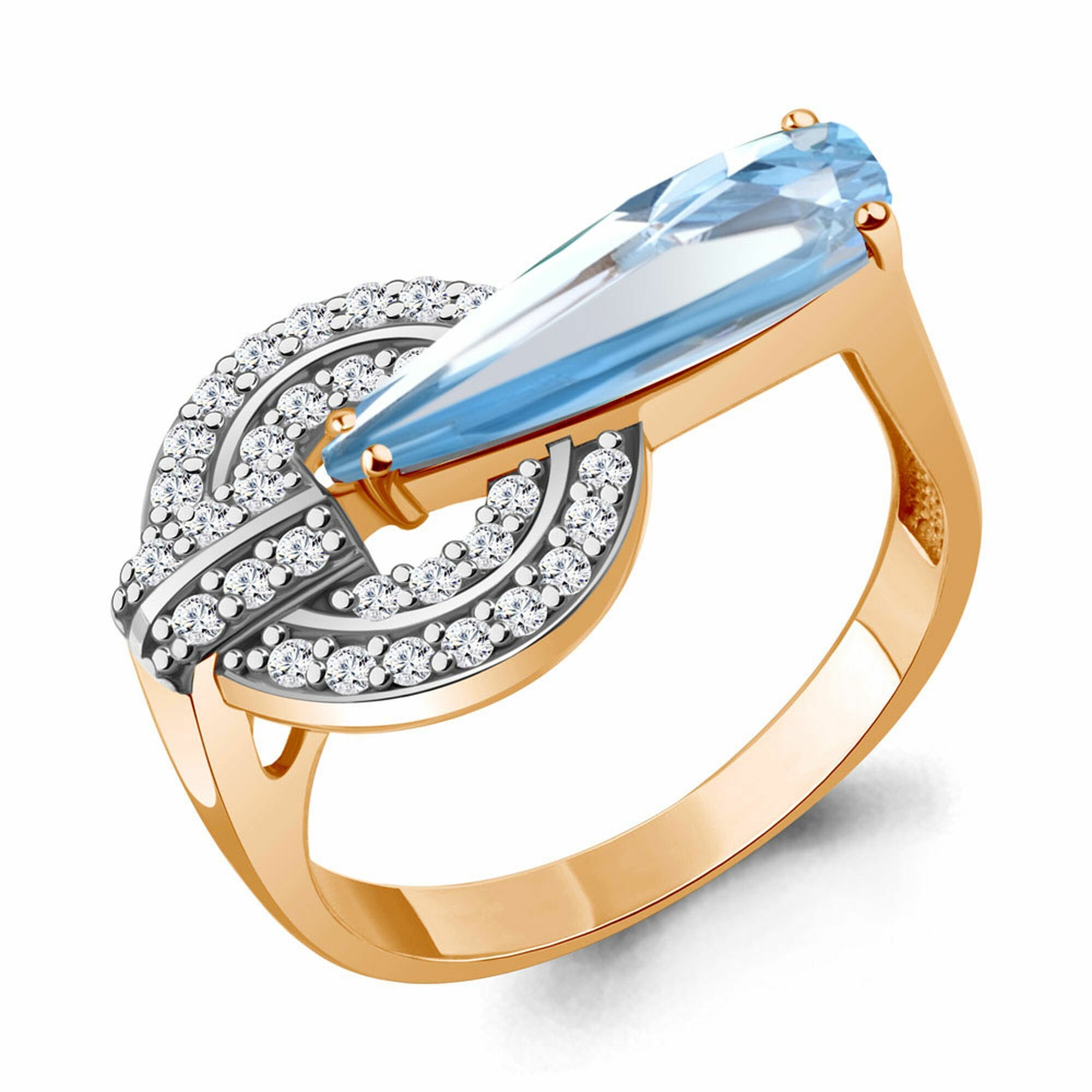 Кольцо, серебро, 925 проба, золочение, фианит, турмалин