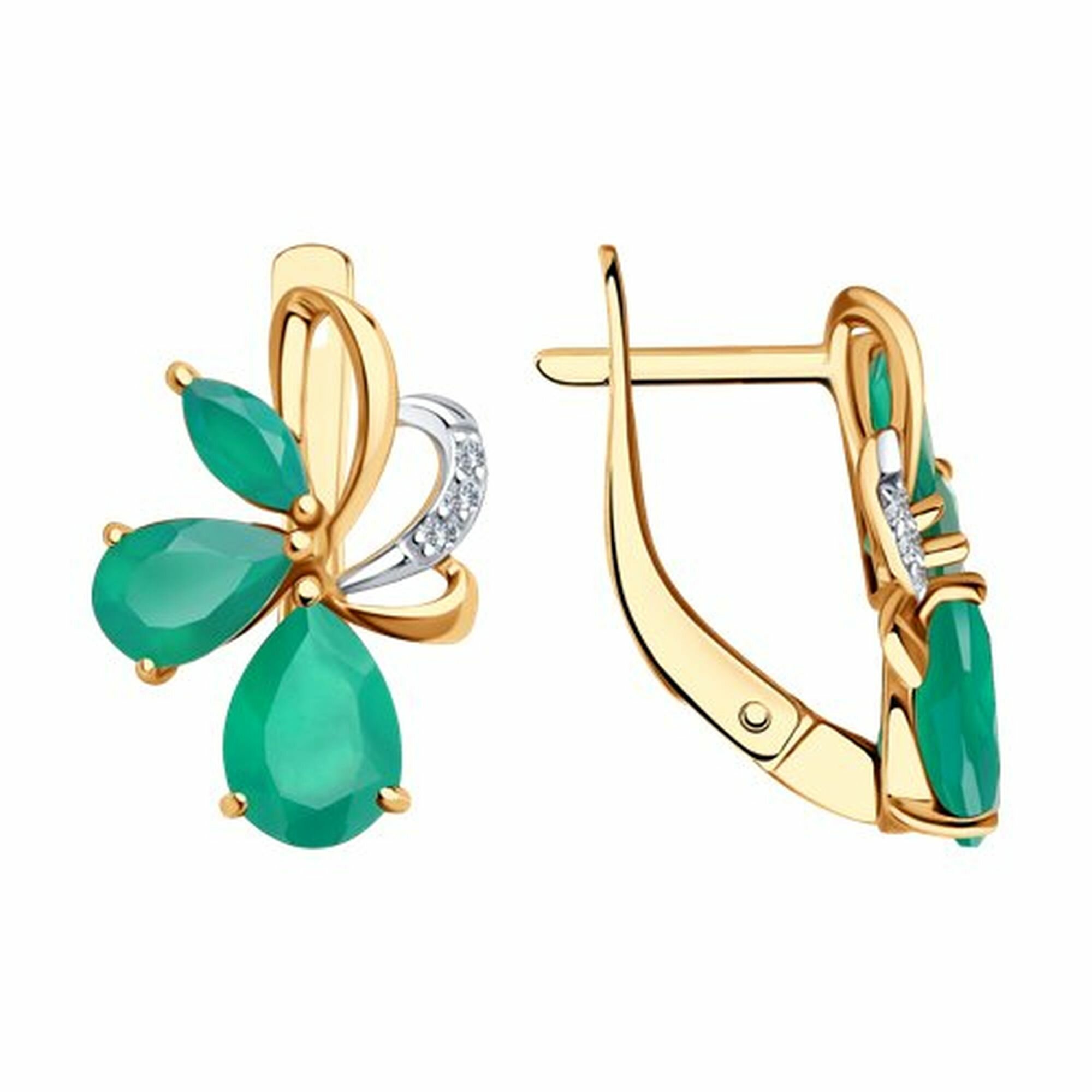 Серьги, красное золото, 585 проба, фианит, агат