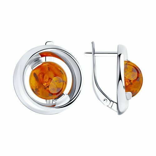 Серьги, серебро, 925 проба, родирование, янтарь синтетический