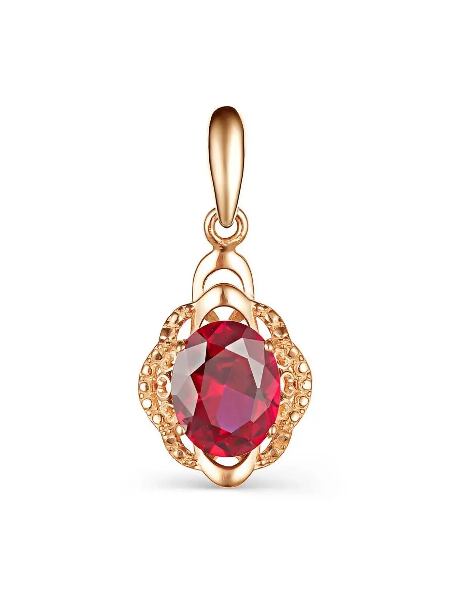 Подвеска, красное золото, 585 проба, бриллиант, рубин