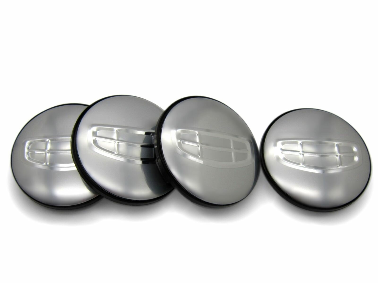 Колпачки, заглушки на литые диски КиК Geely silver LOGO 62/55/10, комплект 4 шт.
