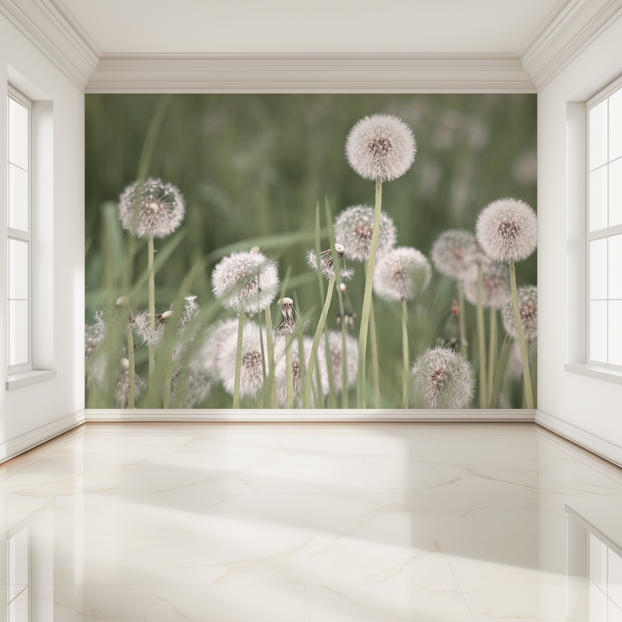 Фотообои 3д на стену "Цветы одуванчики", флизелиновые 400х270 см на кухню, спальню, зал