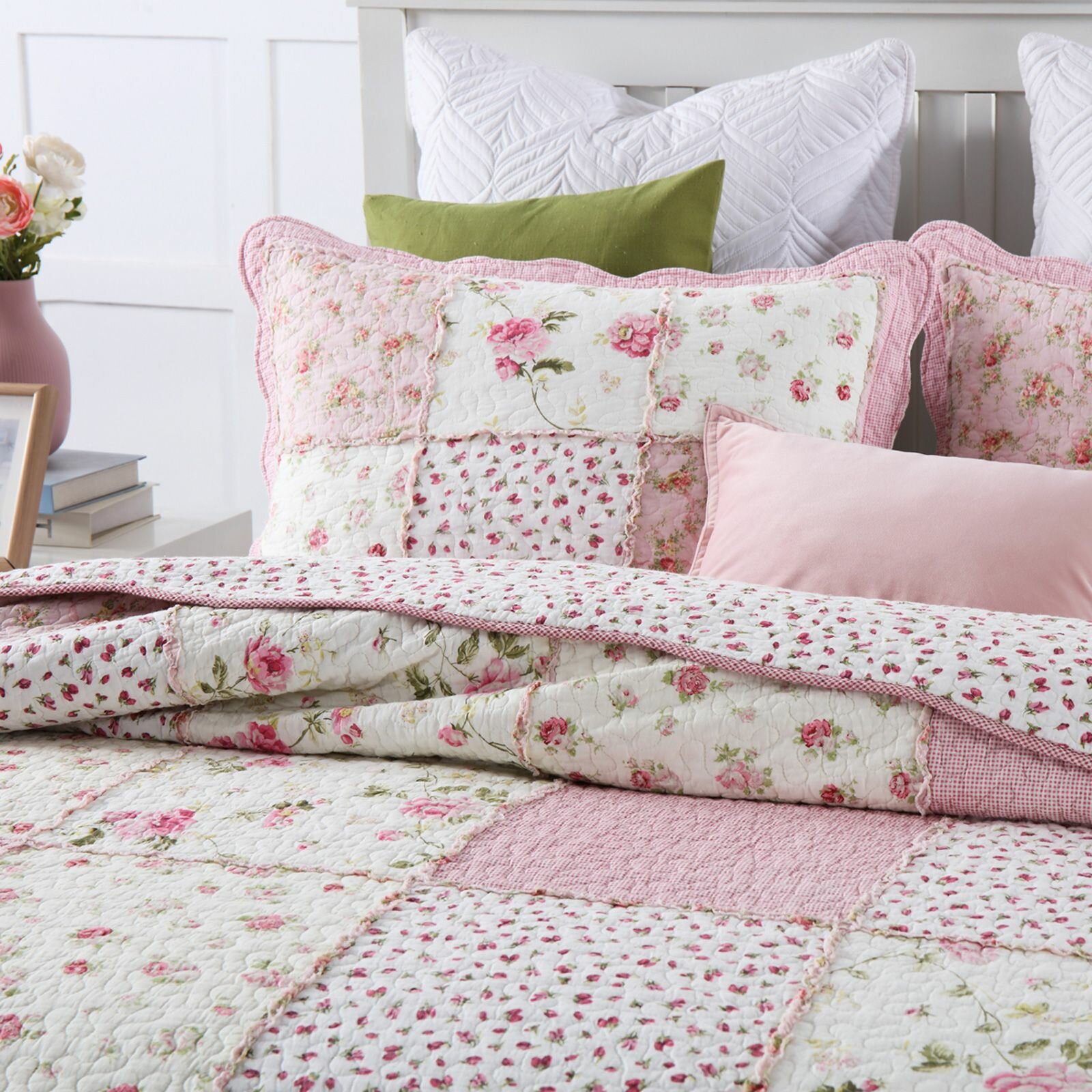 Покрывало с наволочками, Стеганое хлопчатобумажное лоскутное одеяло в стиле пэчворк с 2 наволочками-Egeland Домашнее прядение