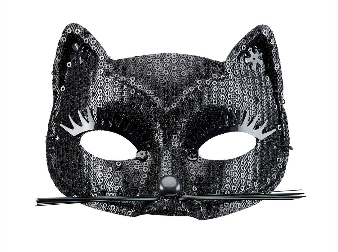 Полумаска Кошка черная 03633, полиэстер, пластик, без размера