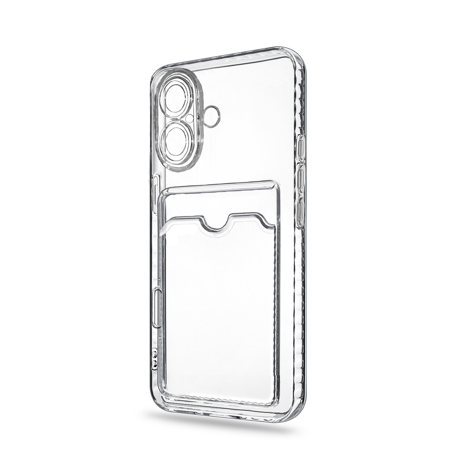 Чехол на Apple iPhone 16 с защитой камеры и карманом для карт (кардхолдер), силиконовый, прозрачный