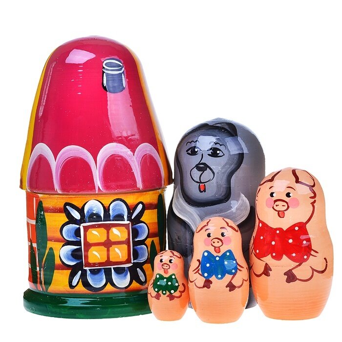 Матрешка Нескучные игры "Три поросенка" (5 в 1: дом, волк, 3 поросенка) (45/932)