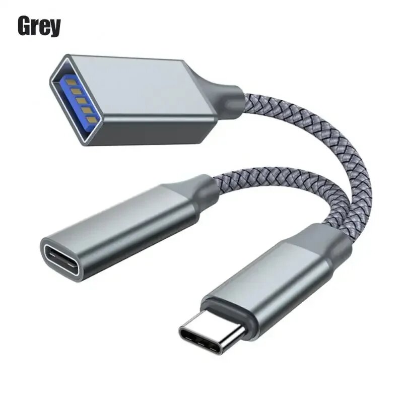 2 в 1 USB C OTG Кабель-адаптер типа C к USB3.1 PD 30 Вт Порт быстрого зарядного устройства с USB-разветвителем для Samsung Xiaomi Grey