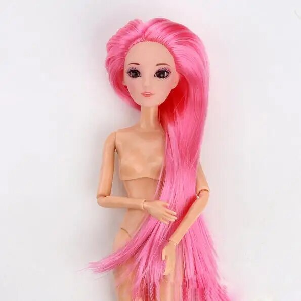 Кукольная голова из пластика 1/6 с прямыми и вьющимися волосами Розовый, Straight pink