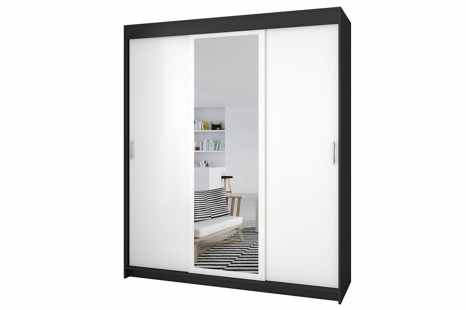 Шкаф-купе для одежды МногоМеб Сакура-17 трехдверный 190x55x220 см, 1 зеркало, венге цаво, белый гладкий