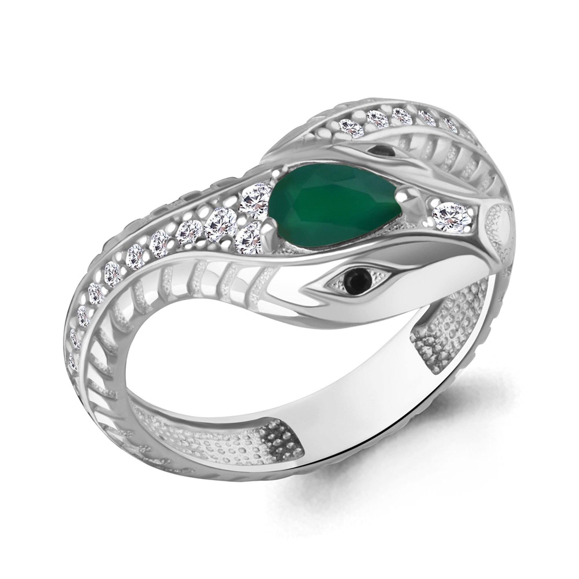 Кольцо, серебро, 925 проба, родирование, кристалл, фианит, агат