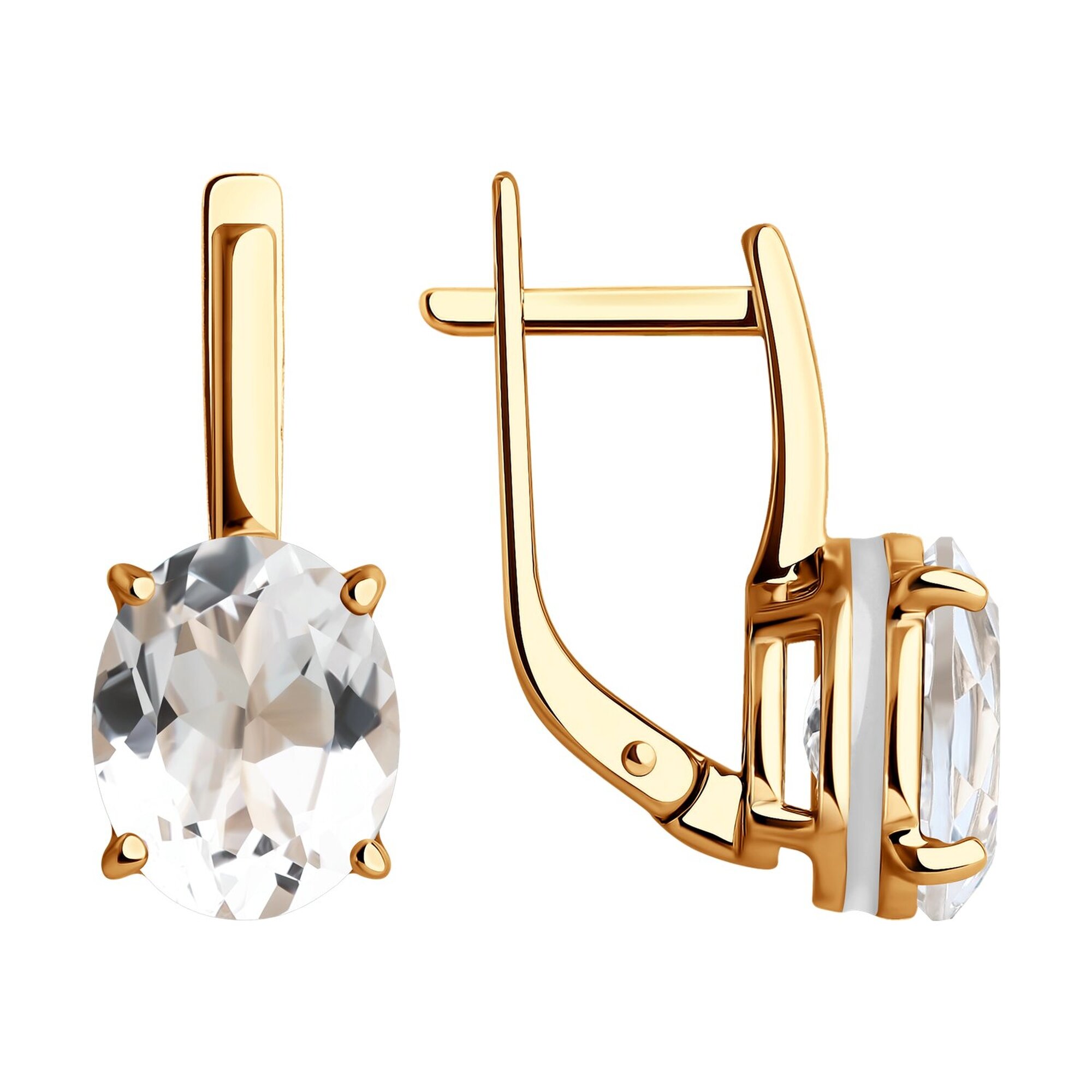 Серьги, красное золото, 585 проба, эмаль, горный хрусталь