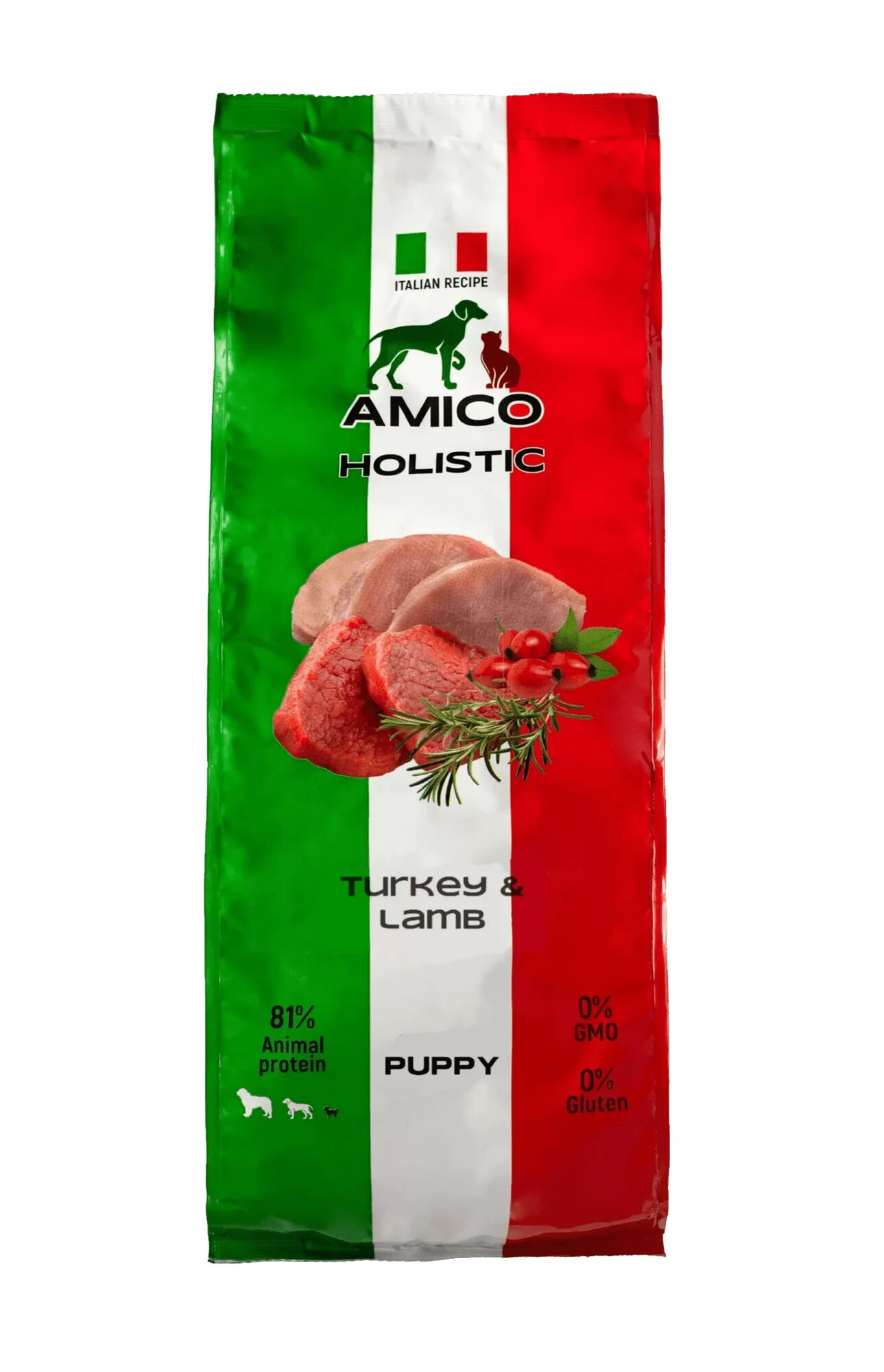 Корм AMICO холистик для щенков собак всех пород с индейкой и ягнёнком 0.8кг