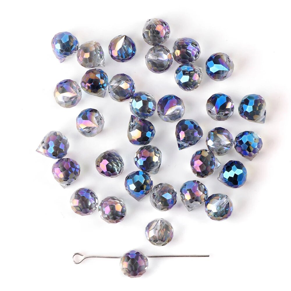 Кристаллы-бусины RISYF 20 шт, капля, 8x10 мм, прозрачные 8. Plated Blue