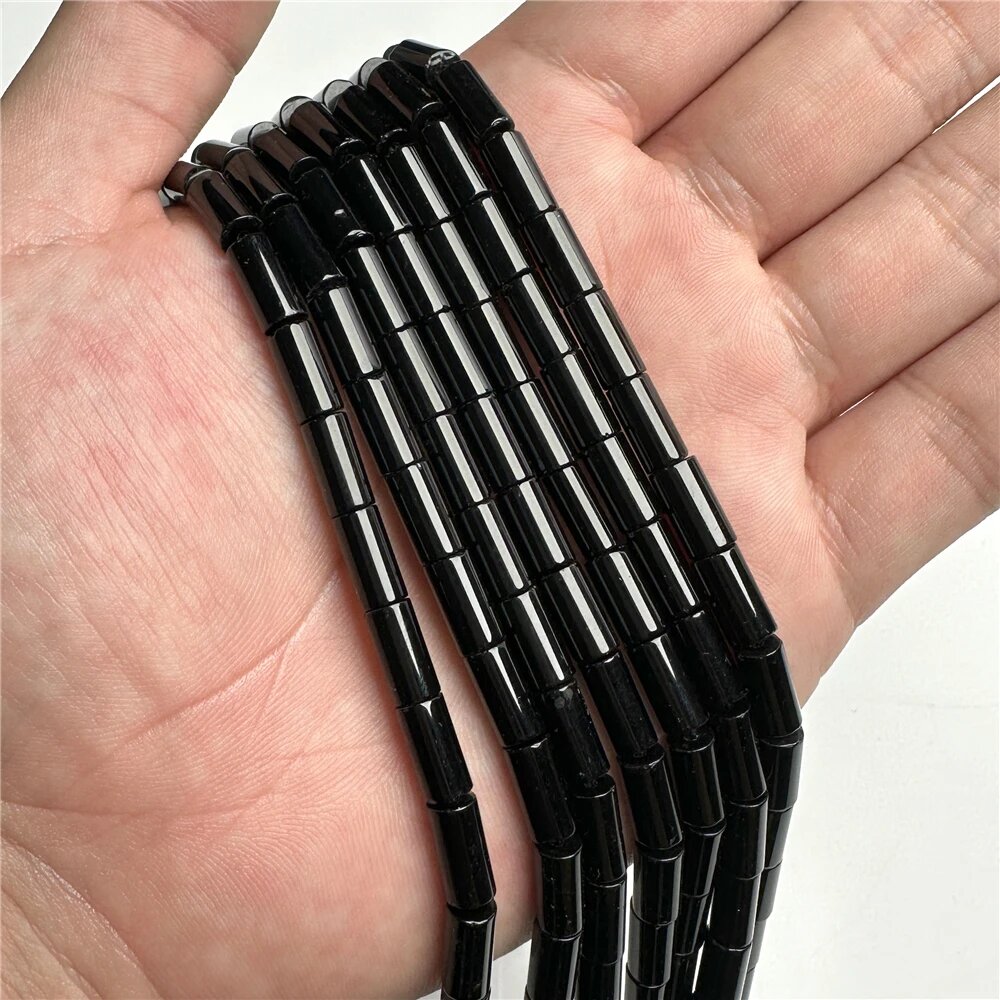 Цилиндрические бусины из натурального камня vinswet 4,5x9 Черный, 5x9mm about38-40bead, 10 Obsidian