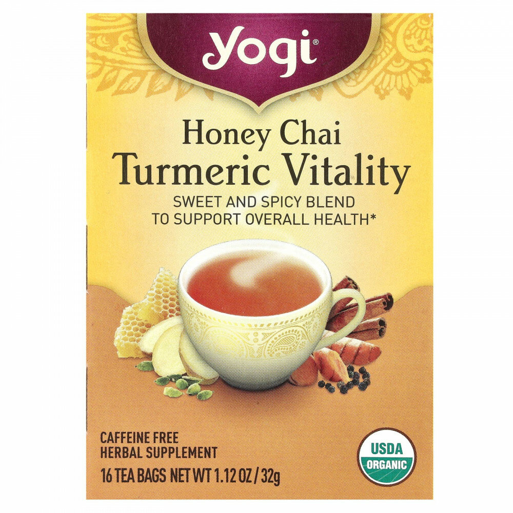 Yogi Tea, Turmeric Vitality, чай с медом и куркумой, 16 чайных пакетиков, 32 г (1,12 унции)
