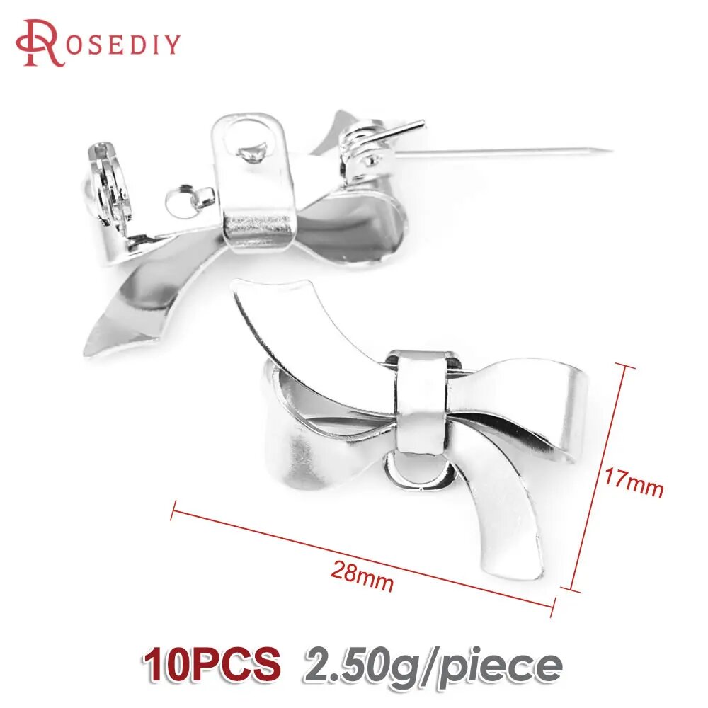10 шт. латунных оснований для брошей в форме банта Rosediy 31220-Silver Color