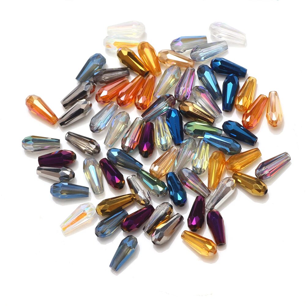 Бусины ZHUBI стеклянные капли AB 4x10 мм 70 шт random mixed