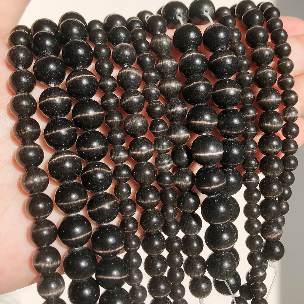 Бусины лунный камень кошачий глаз GMB724 4/6/8/10/12 мм Черный, 8mm 46pcs beads, Black
