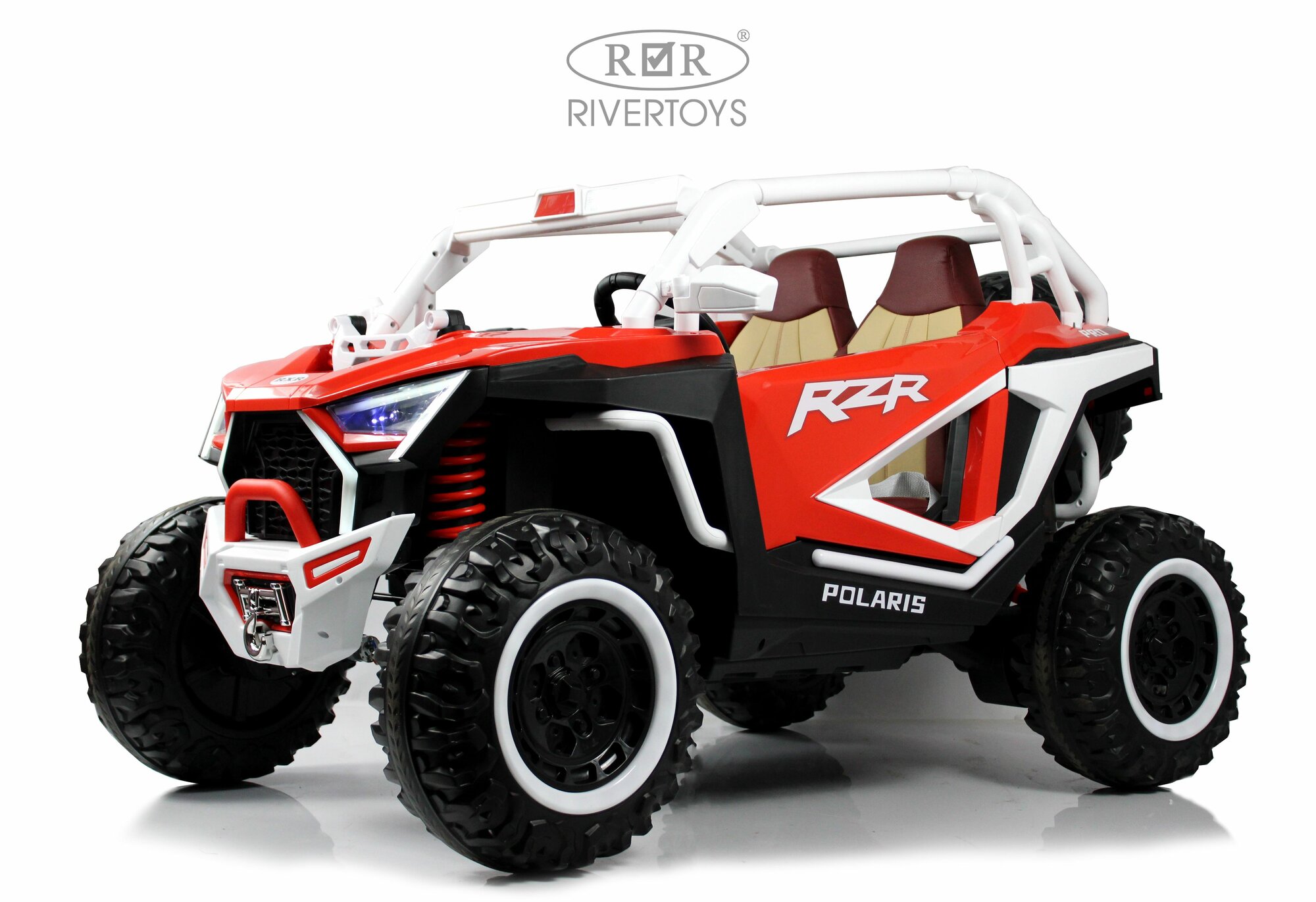 Детский электромобиль RiverToys E001EE с дистанционным управлением, полноприводный, двухместный красный