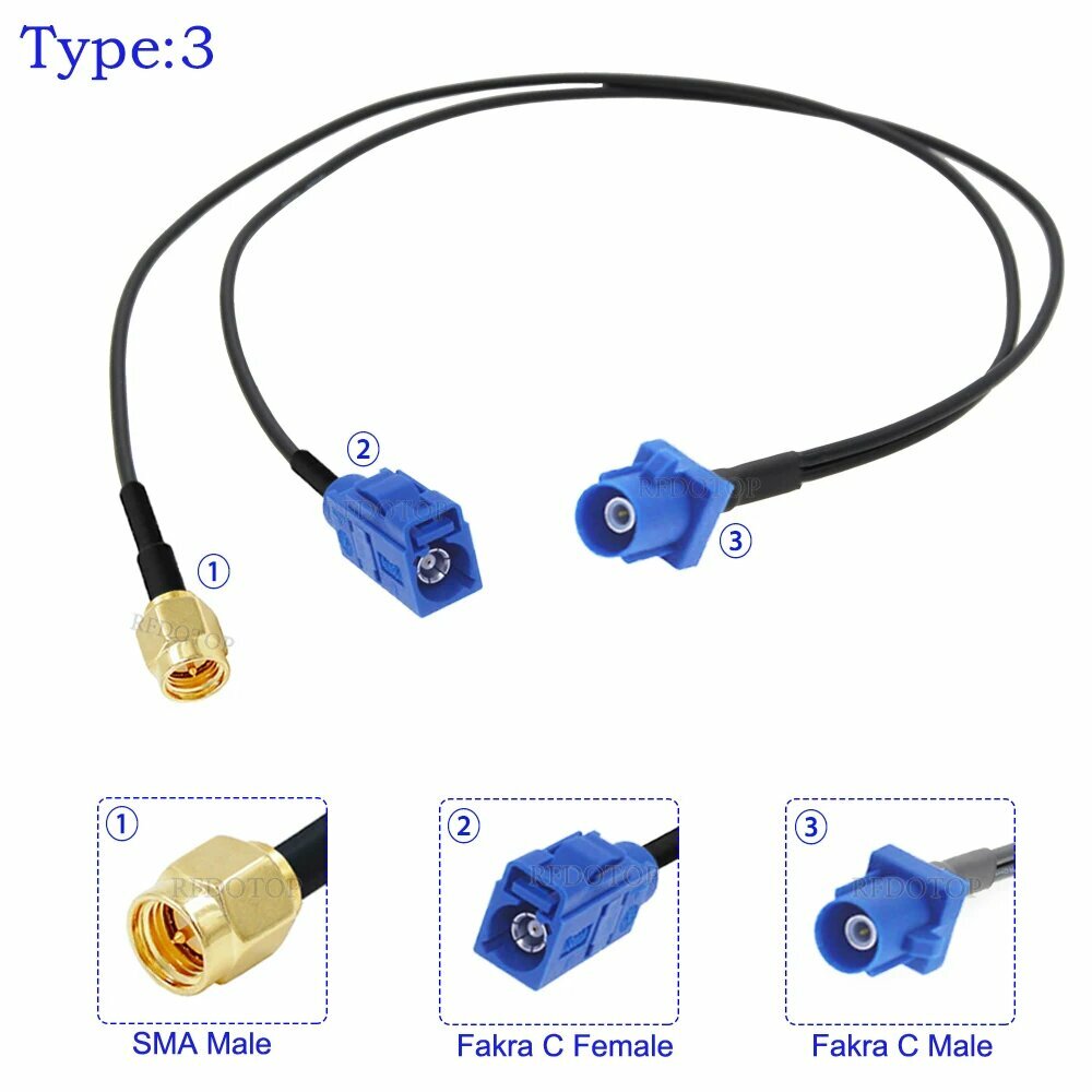 RFDOTOP BT1786-RG174 разветвитель Fakra C на SMA 15CM, 1CM to 1CF 1SMA M