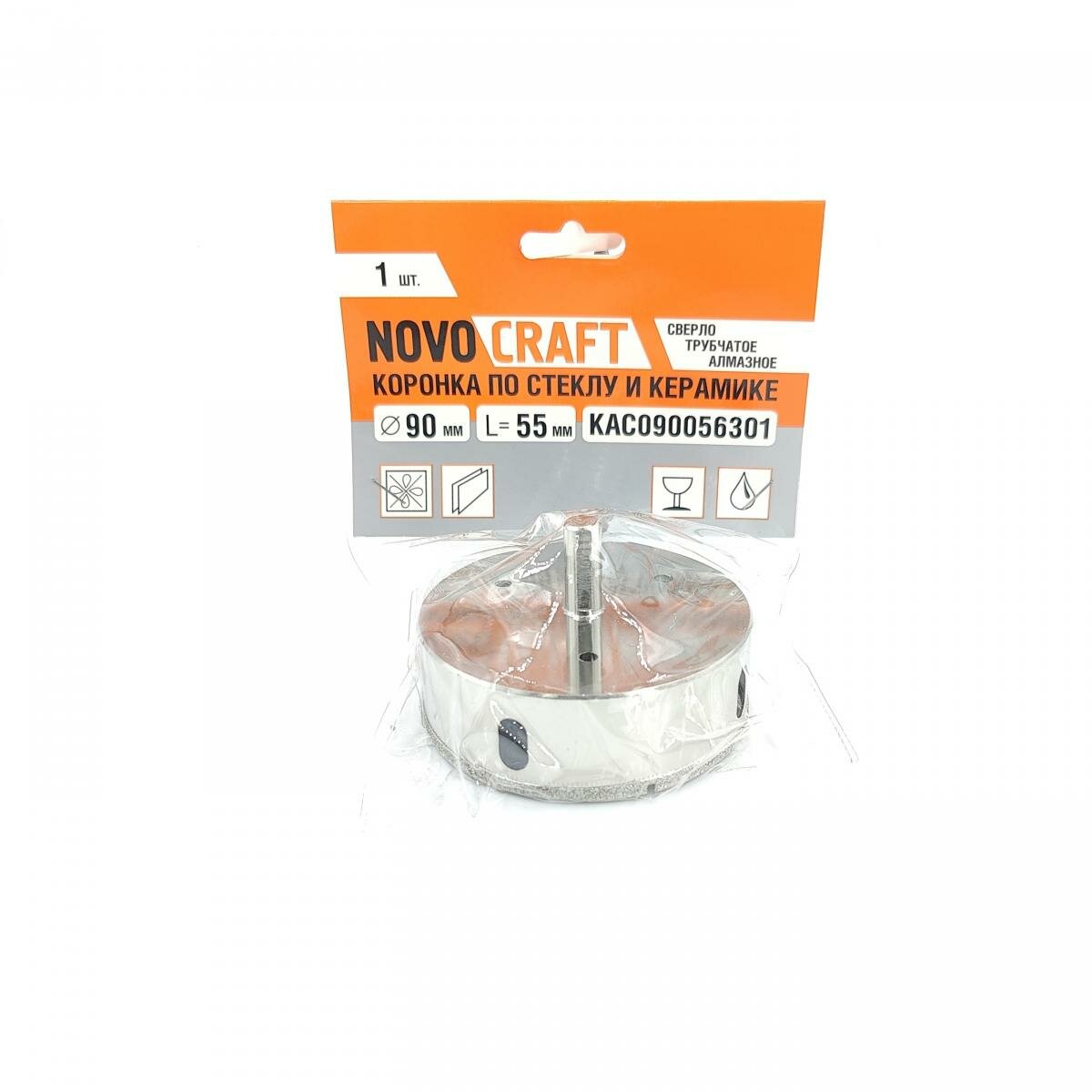 Коронка алмазная по стеклу и керамикe 90 мм Novocraft уп. 1 шт.