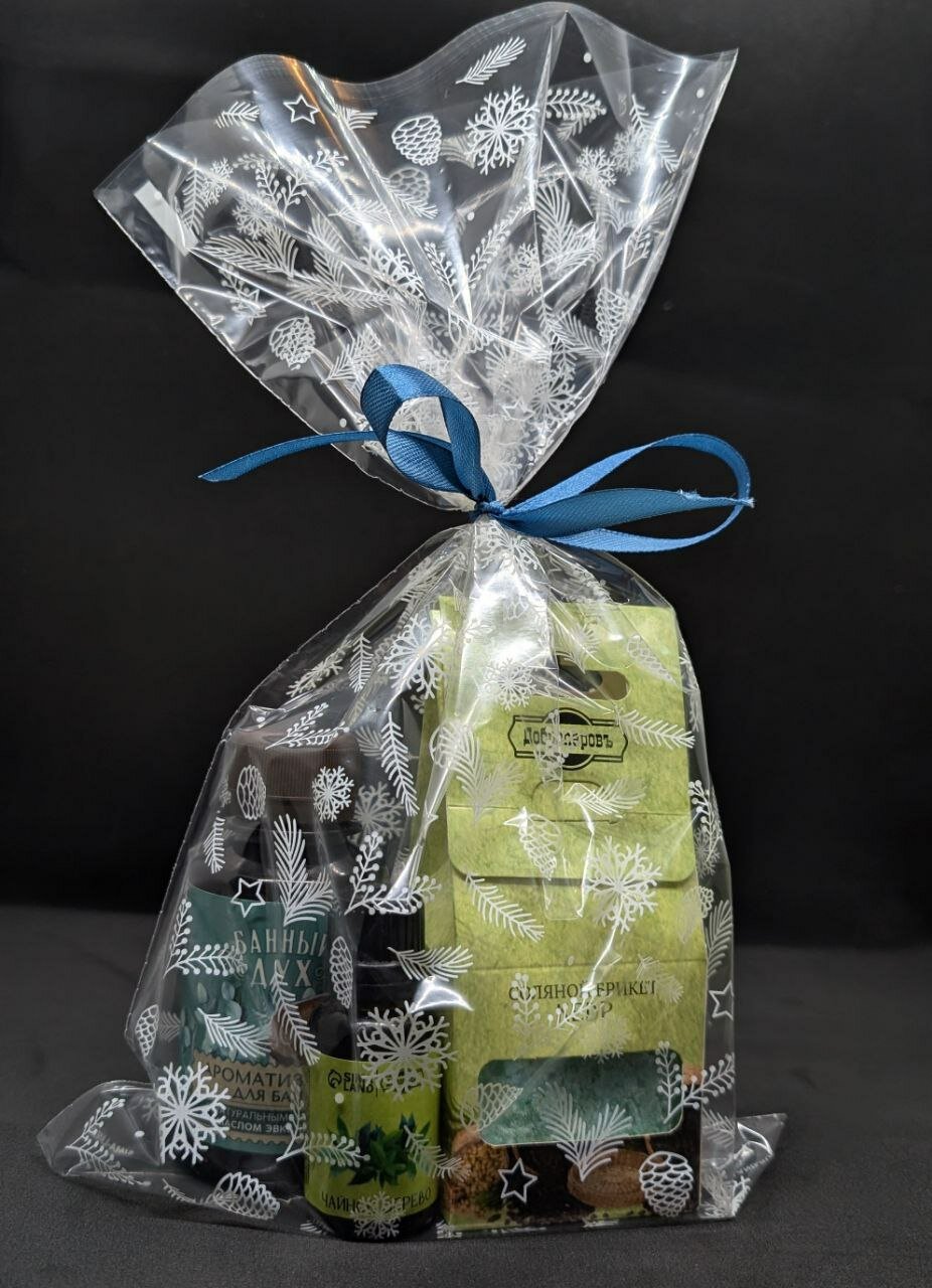 Банный набор № 3 (Эфирное масло "Чайное дерево" + ароматизатор "Эвкалипт"+ соляной брикет "Кедр")