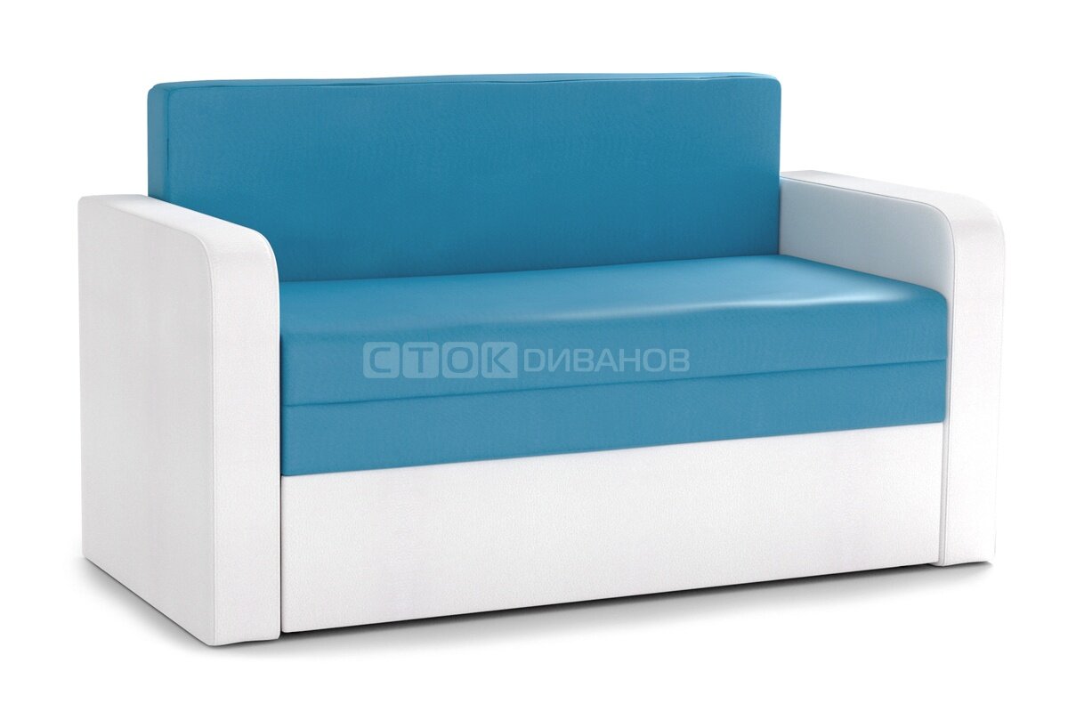 Диван Сток Диванов Соло Azure синий 145 см, механизм выкатной, с ящиком для хранения
