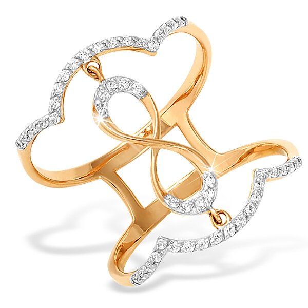 Кольцо широкое JEWELIN, красное золото, 585 проба, фианит