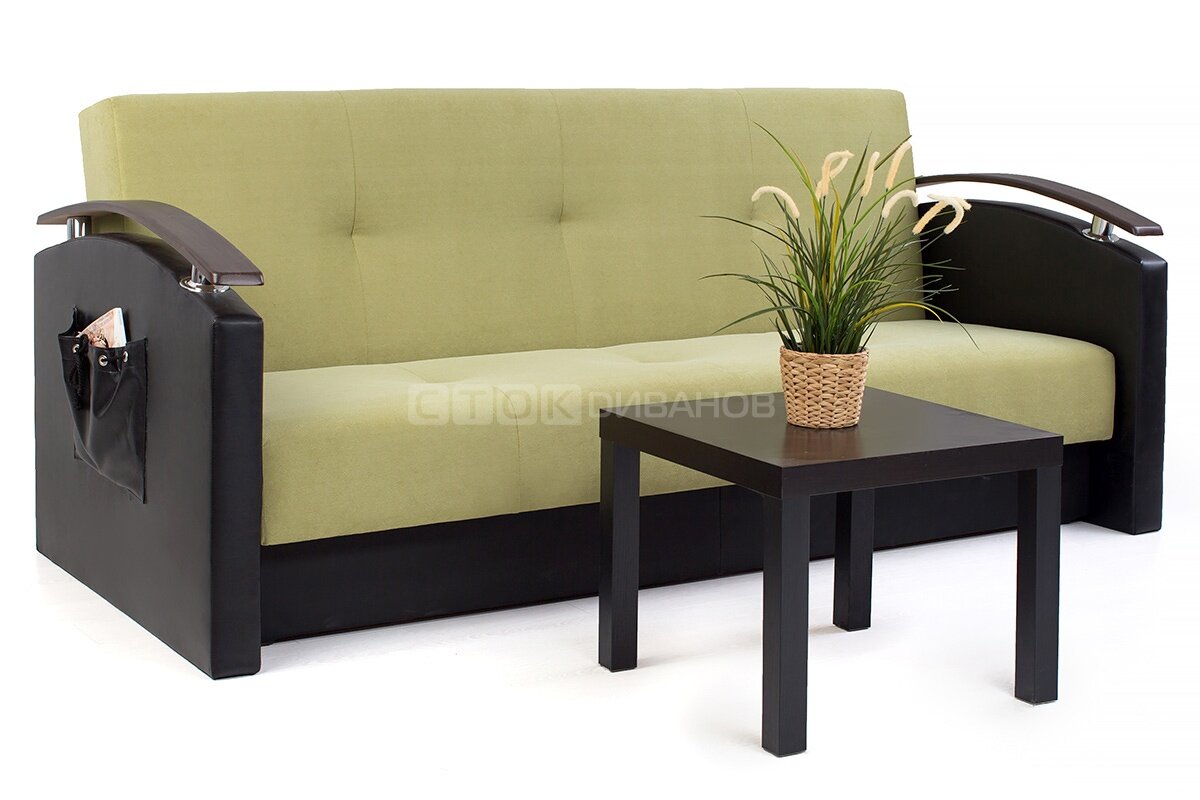 Диван Сток Диванов Лондон Green черный/зеленый/салатовый 224 см, механизм книжка