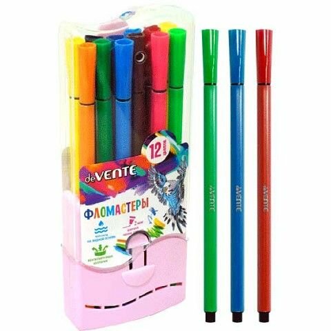 Фломастеры deVENTE 12 цветов, вентилируемый колпачок, шестигранные, розовая коробка (5081999)