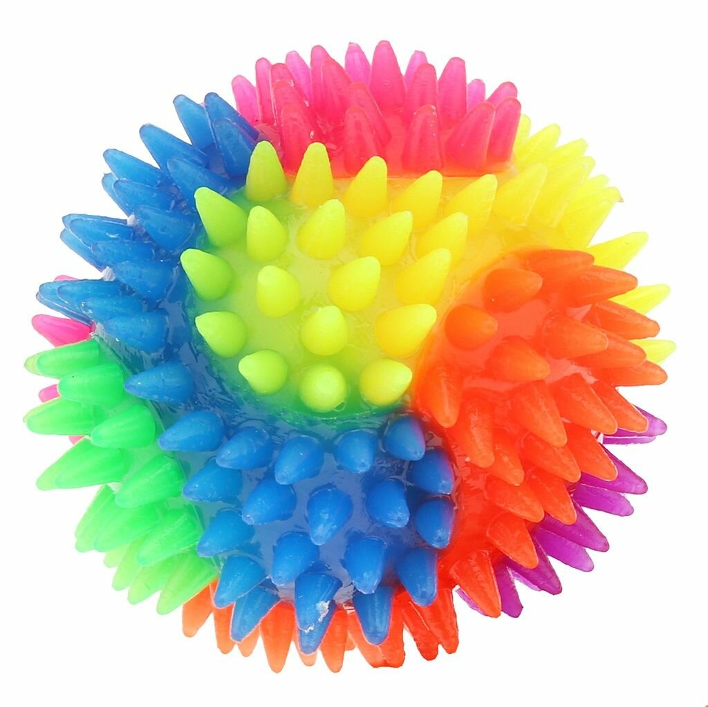 Игрушка для собаки Pet Toys "Мяч с шипами", 7,5х7,5 см, ПВХ, светящаяся, радужная, на картоне