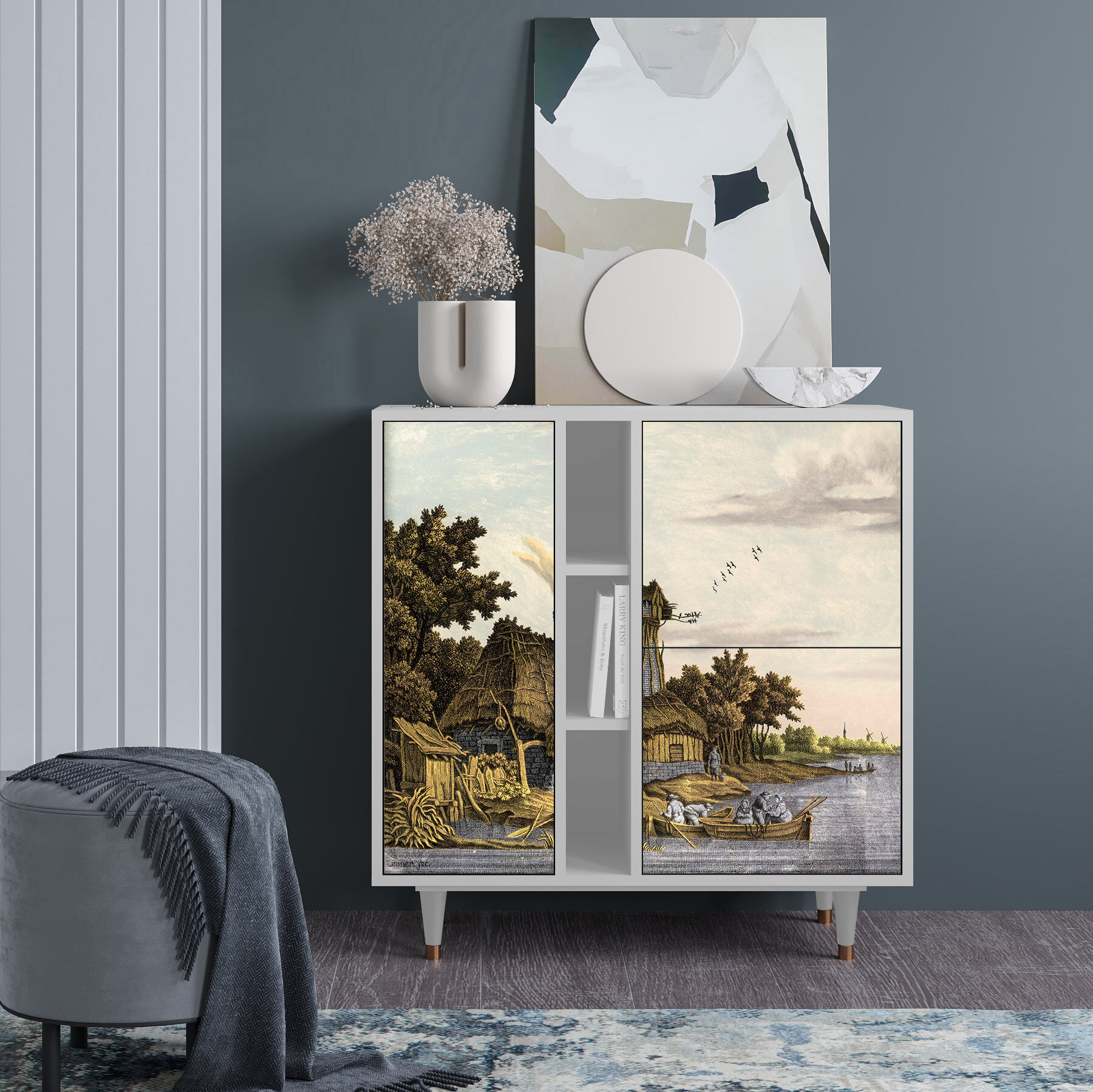 Комод - STORYZ - BS5 Mill along a River by Jonas Zeuner, Размер - 94 x 96 x 41 см, Цвет корпуса - , Белый