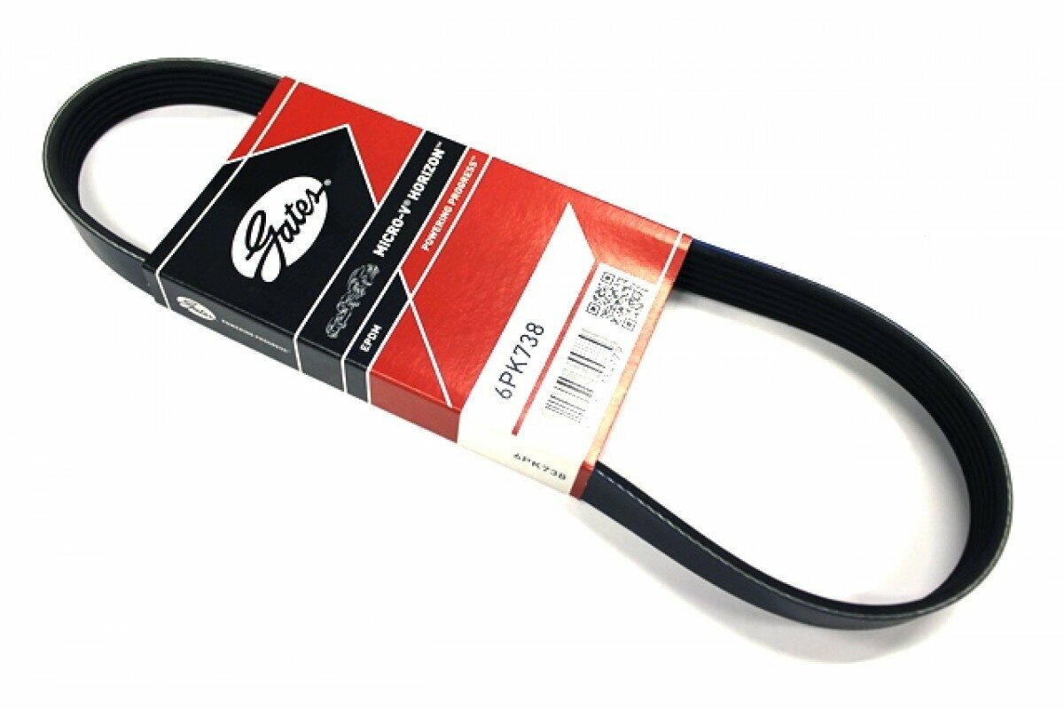 Ремень поликлиновой Gates 6PK738 MICRO-V, 6 ребер 21x738мм. для 16 кл. ВАЗ 2110 и др.