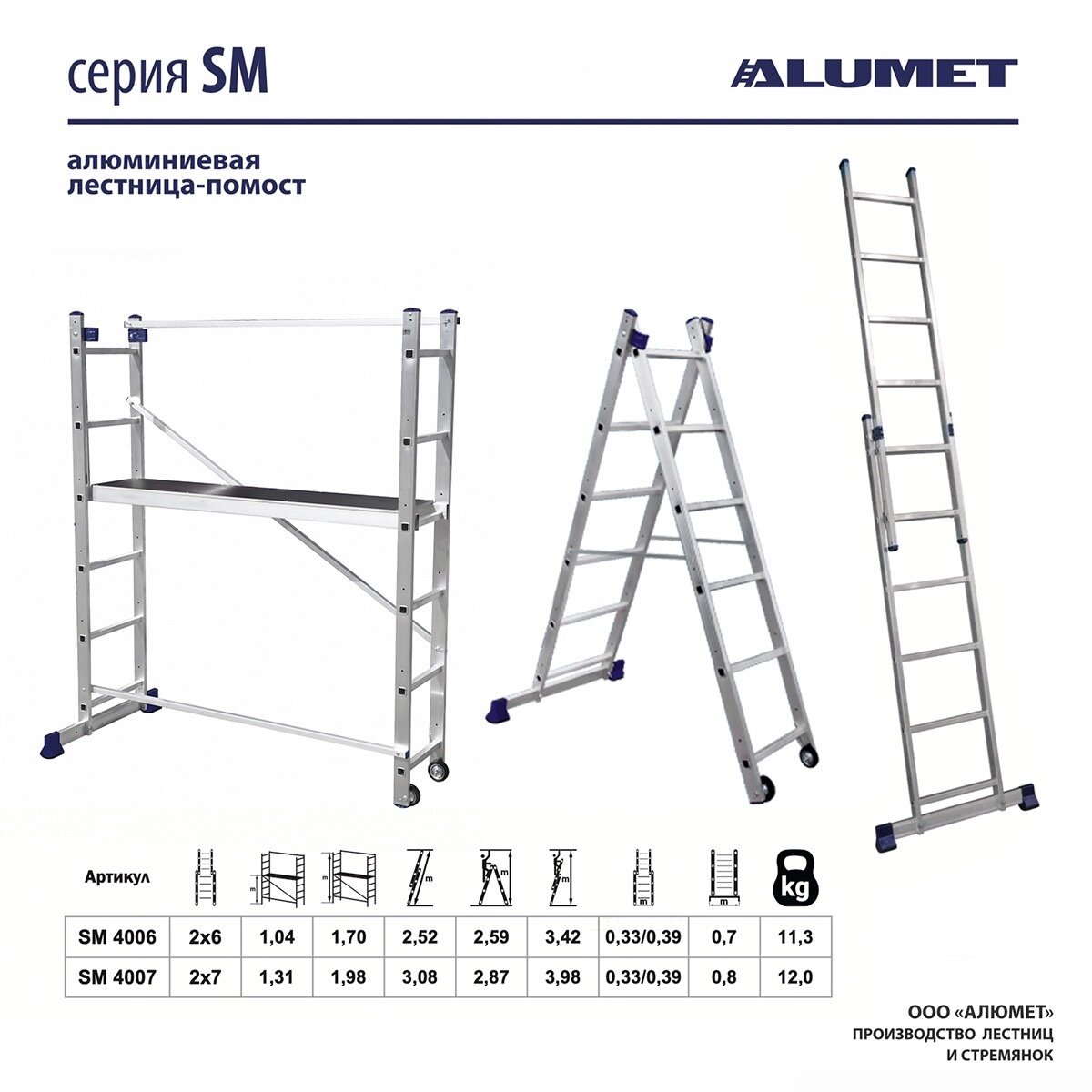 Лестница-помост ALUMET SM 4006, алюминий, максимальная нагрузка 150 кг