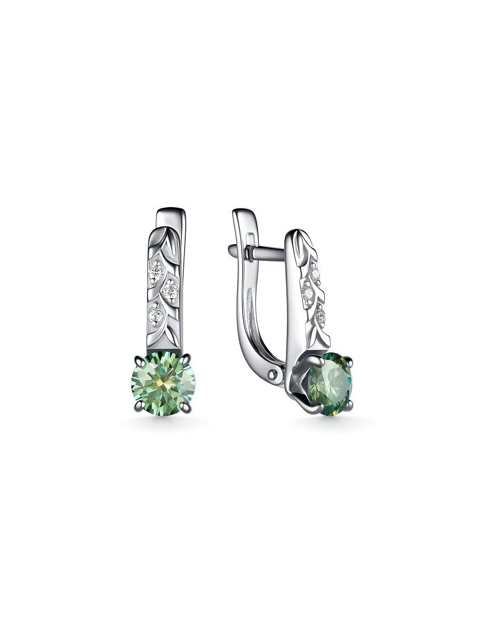Серьги пусеты, серебро, 925 проба, родирование, морганит синтетический