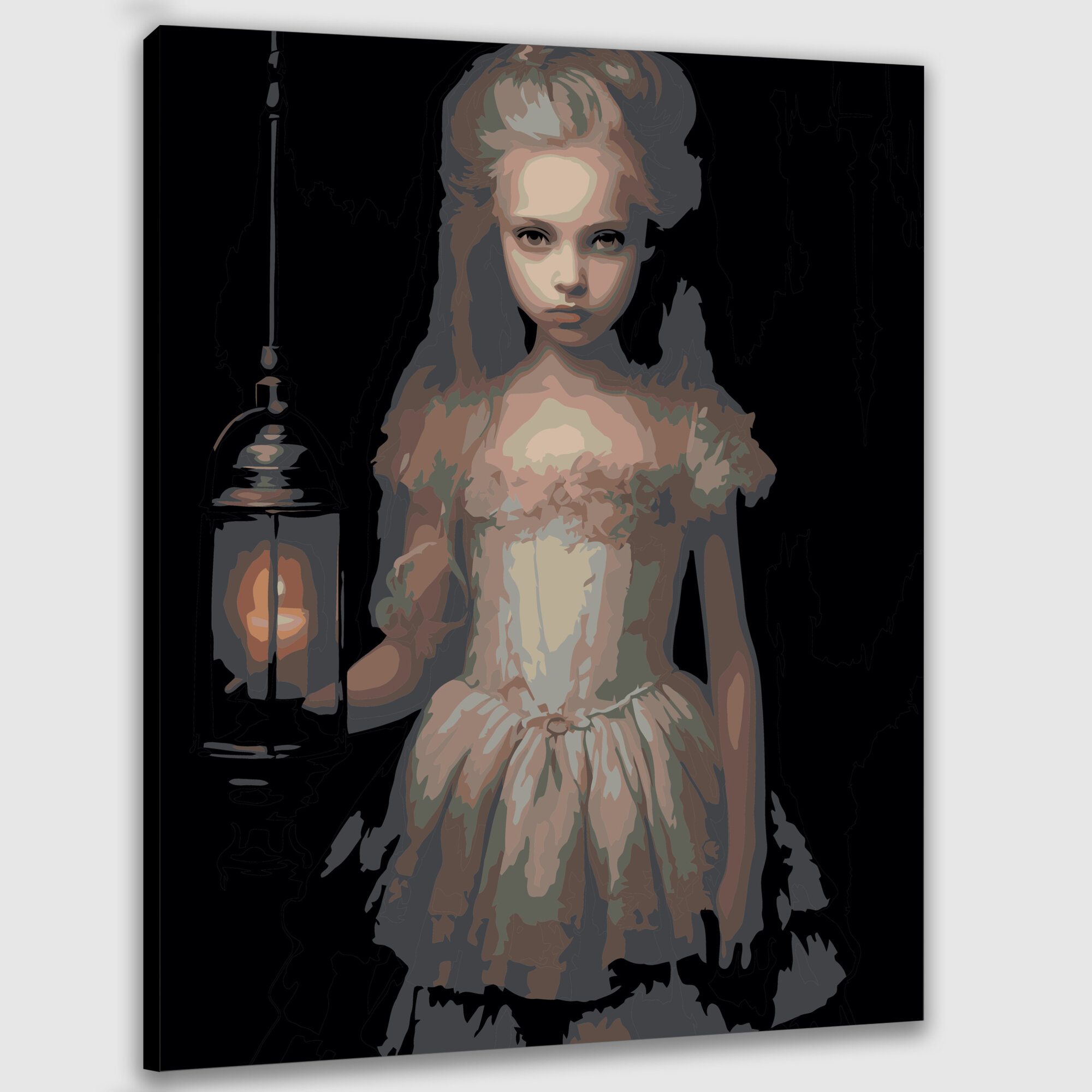 Картина по номерам 40x50 см, картина, масло, фарфоровая кукла, таинственность, черты лица, платье, старый свет, цвета