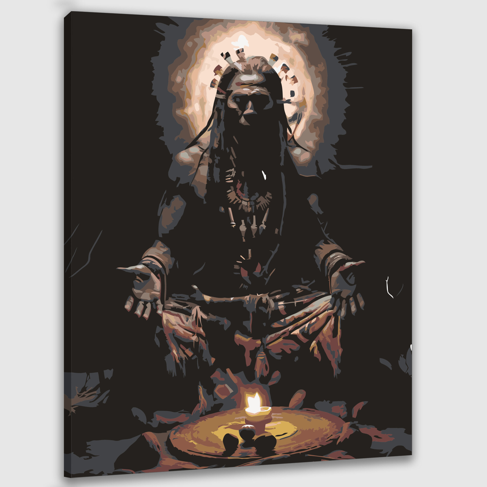 Картина по номерам 40x50 см, шаманы, транс, татуировки, перья, молитвенный ритуал, полная луна, пустынный пейзаж