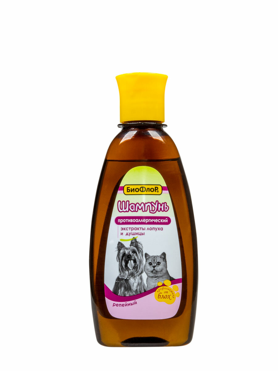 БиоФлор Шампунь Репейный с лопухом и душицей противоаллергический для кошек и собак 245мл .