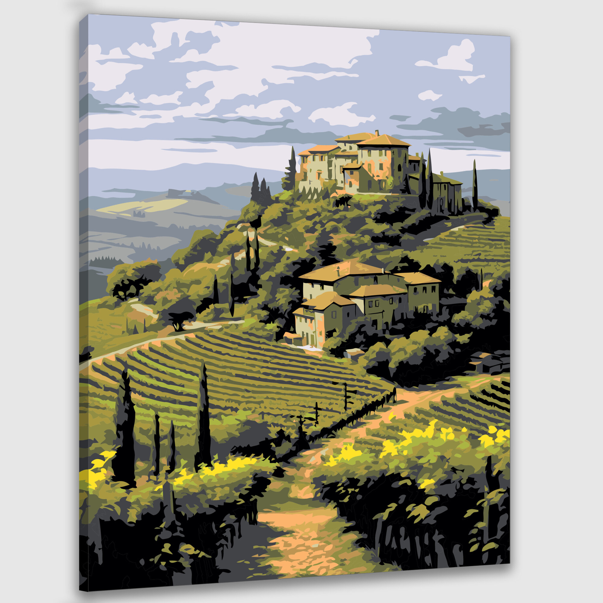 Картина по номерам 40x50 см, фотография, итальянская деревня, холмы Тосканы, терракотовые крыши, мощеные улицы