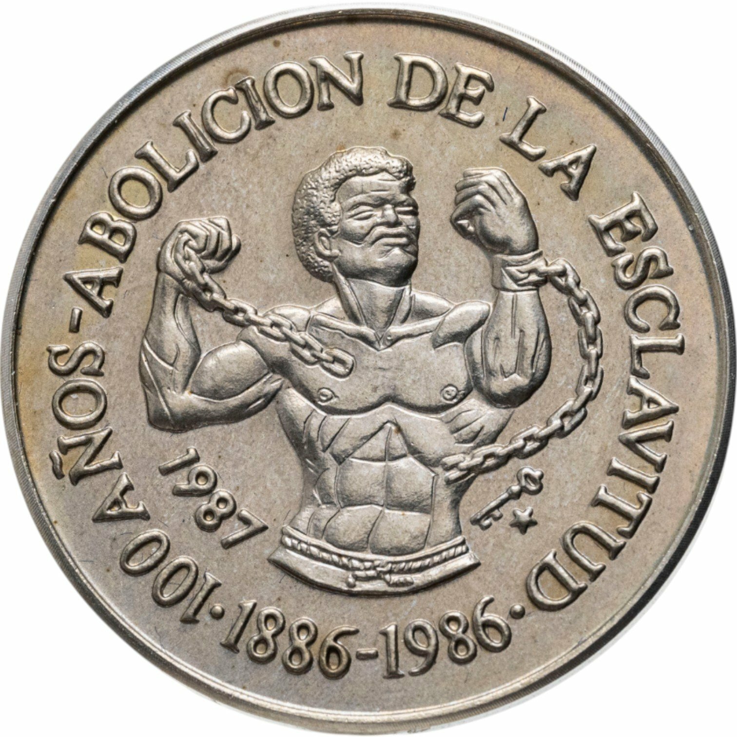 Куба 1 песо 1987 "100 лет Отмене рабства", Мельхиор медь-никель, в сохранности UNC