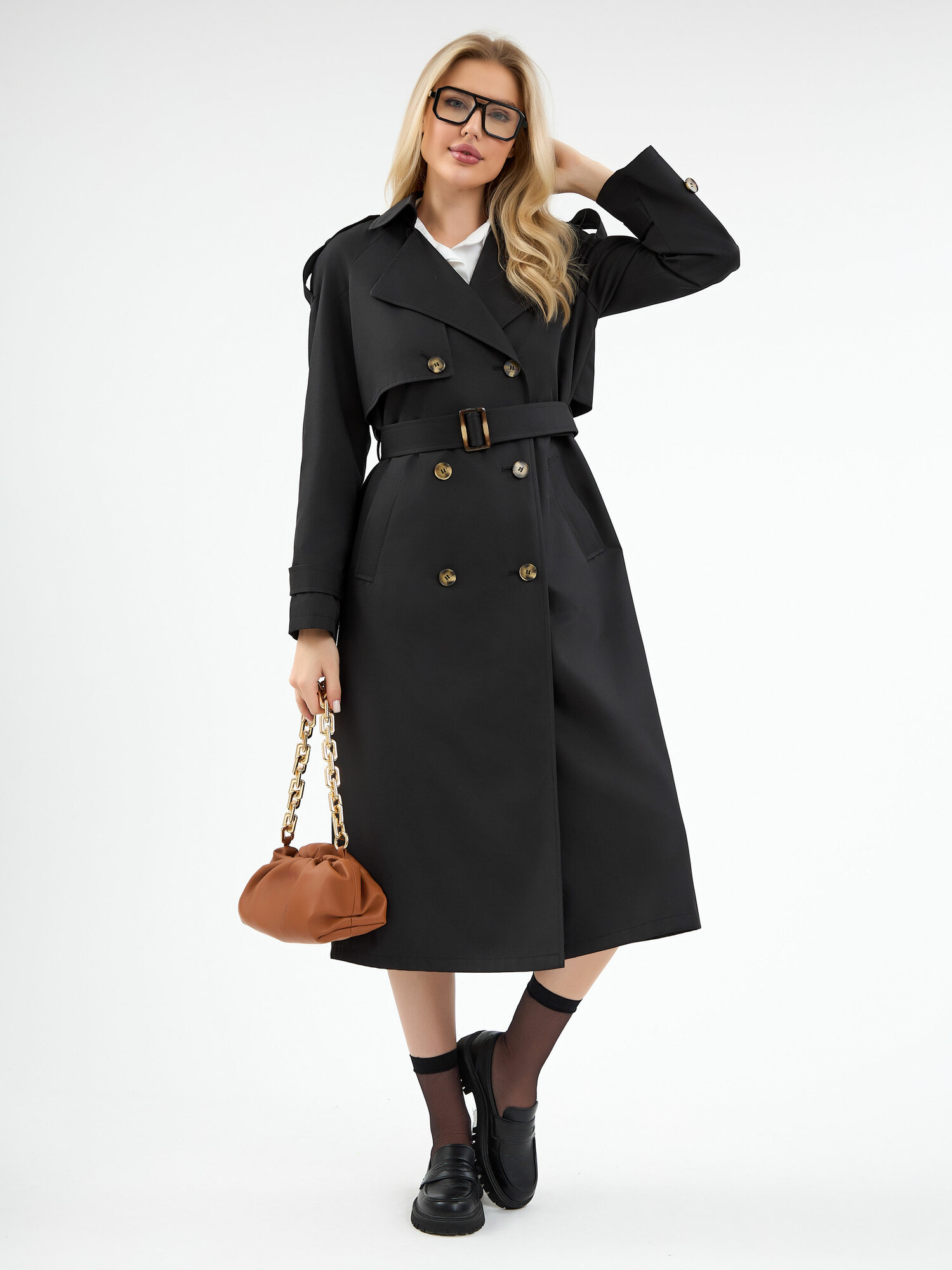 Тренчкот Berkytt 700 П864 50/158, двубортный, прямой, длинный, с поясом/ремнем, черный, демисезонный