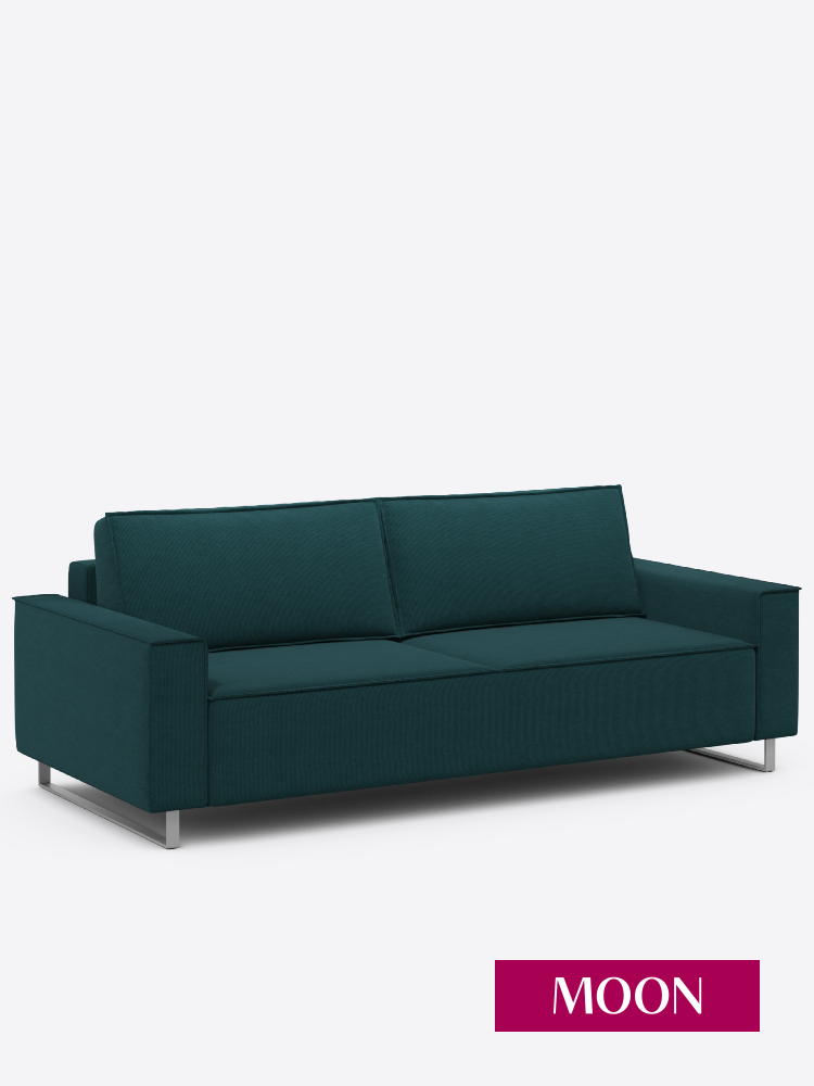 Диван-кровать раскладной пантограф (тик-так) MOON 005, синий, велюр, эксклюзивная пена UniqFoam, 240х114х91 см