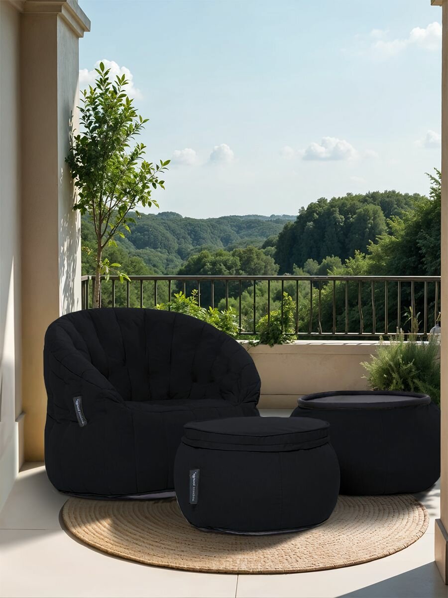 Кресло со столиком для дачи Contempo Package - Black Rock (олефин, черный) - садовая мягкая мебель для отдыха и релакса