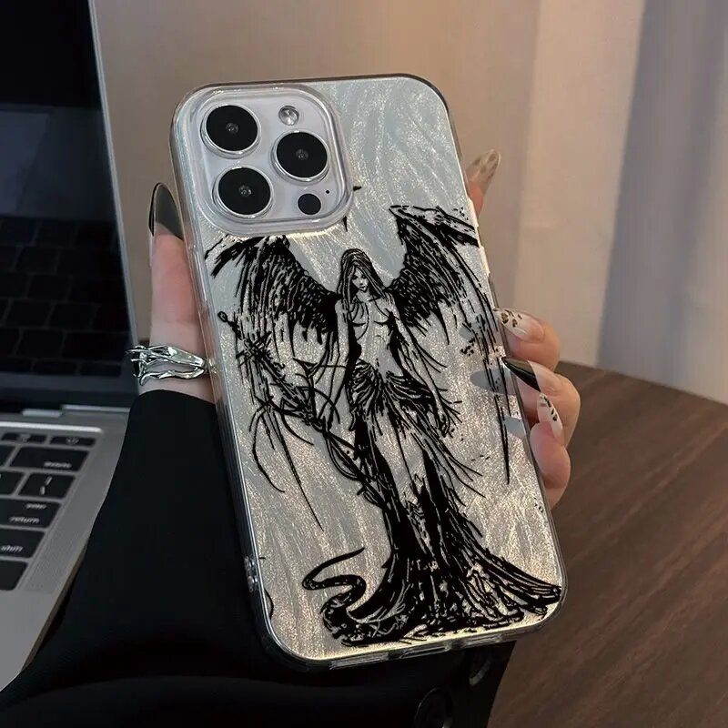 Ретро блестящий чехол «Ангел-богиня» для iPhone 16, 15, 14, 13, 12, 11 Pro Max 16E XS X XR 7 8 Plus SE2, противоударный чехол